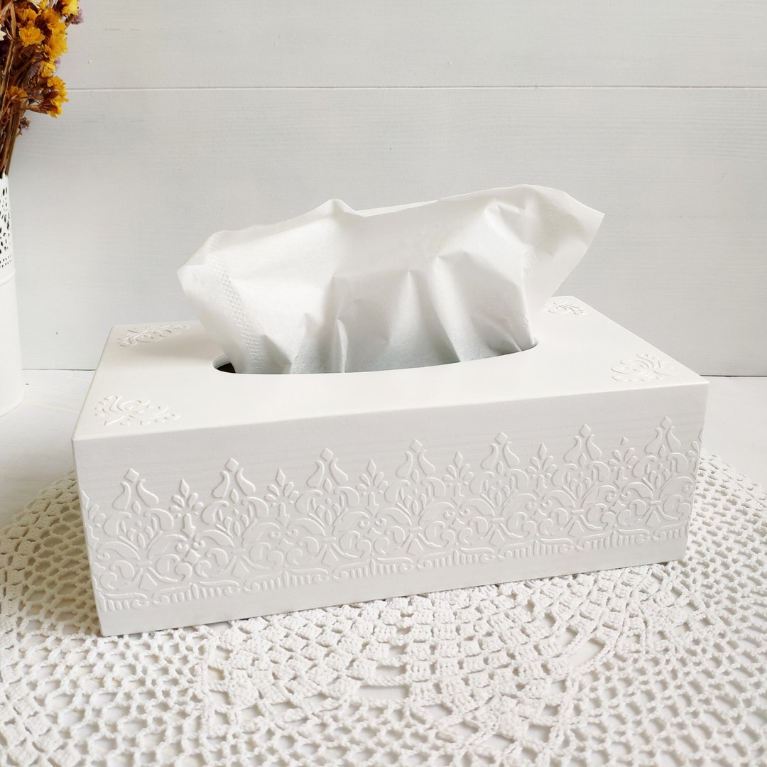 White Tissue Box Cover, Tissue Storage, Rectangular Tissue Box Holder ...