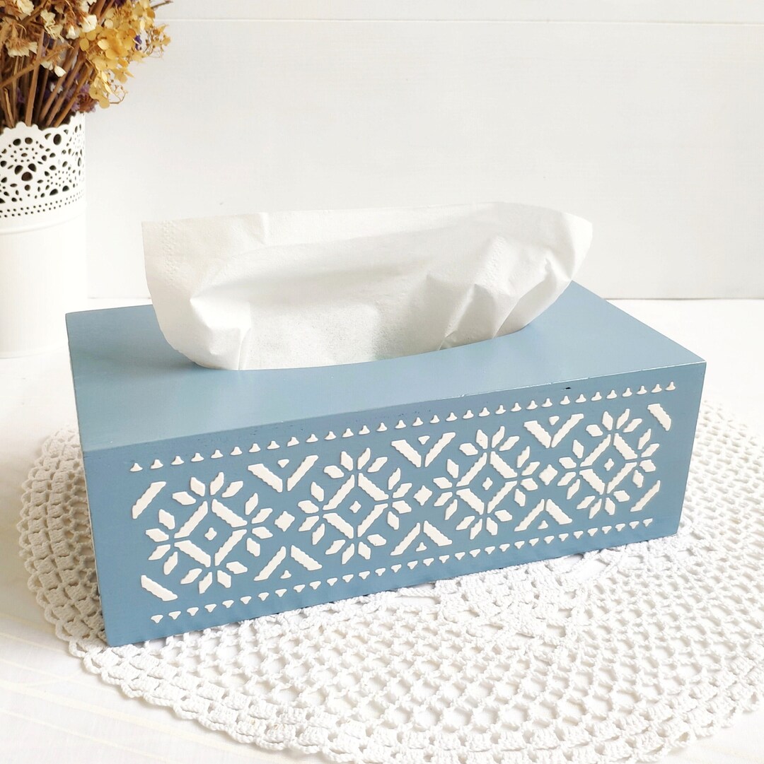 Handmade Blue Tissue Box Cover With 3D Ornament, Tissue Storage ...