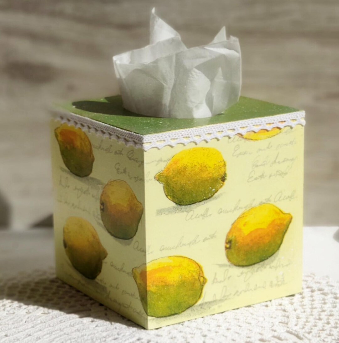 Kitchen Tissue Box Holder, Square Tissue Box Cover With Yellow Lemon ...