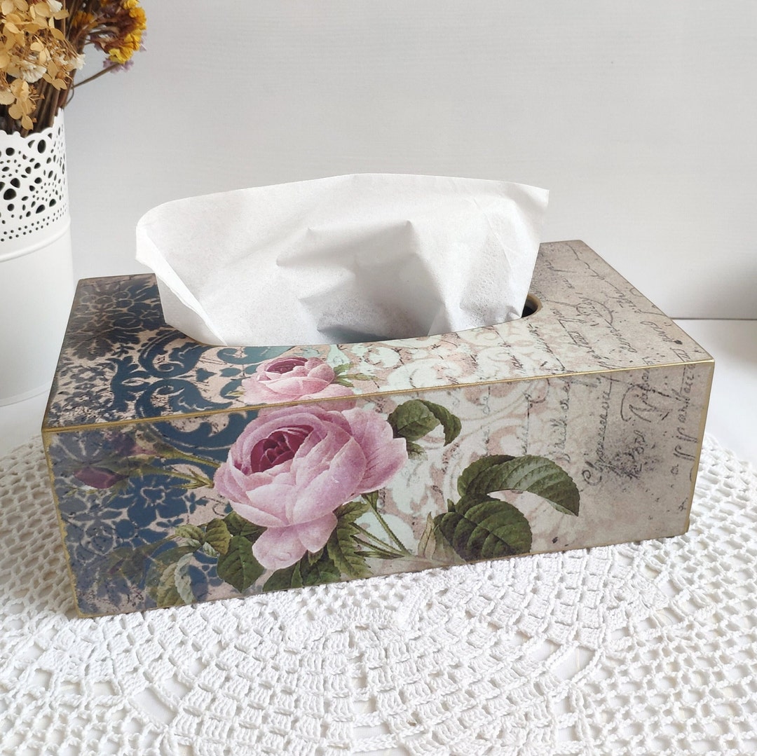 Rose Tissue Box Cover, Rectangular Tissue Box Holder, Wooden Tissue Box ...