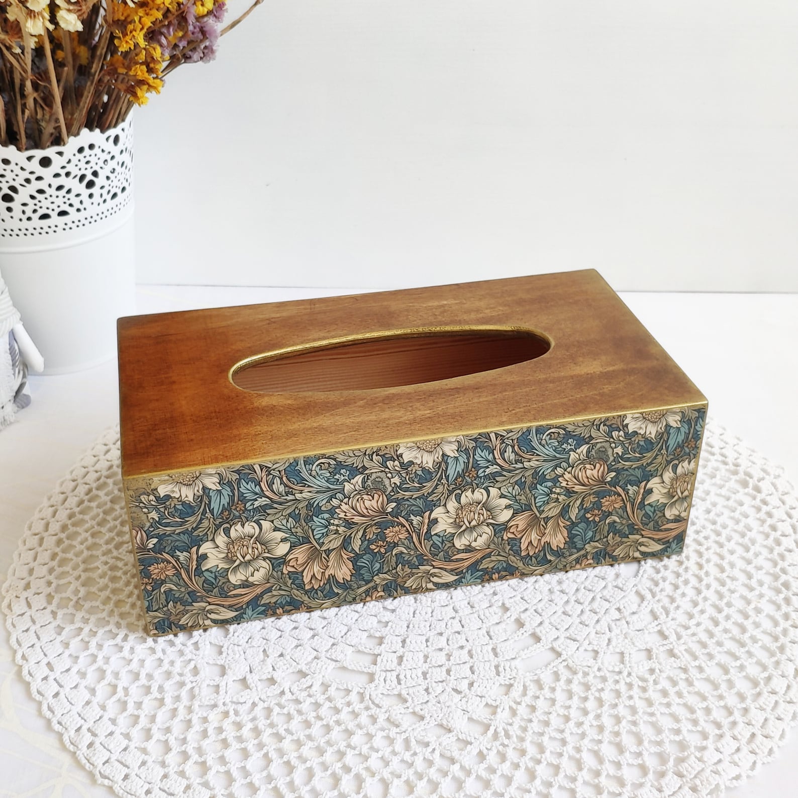 Floral Wooden Tissue Box Cover, Tissue Storage, Handcrafted Rectangular ...