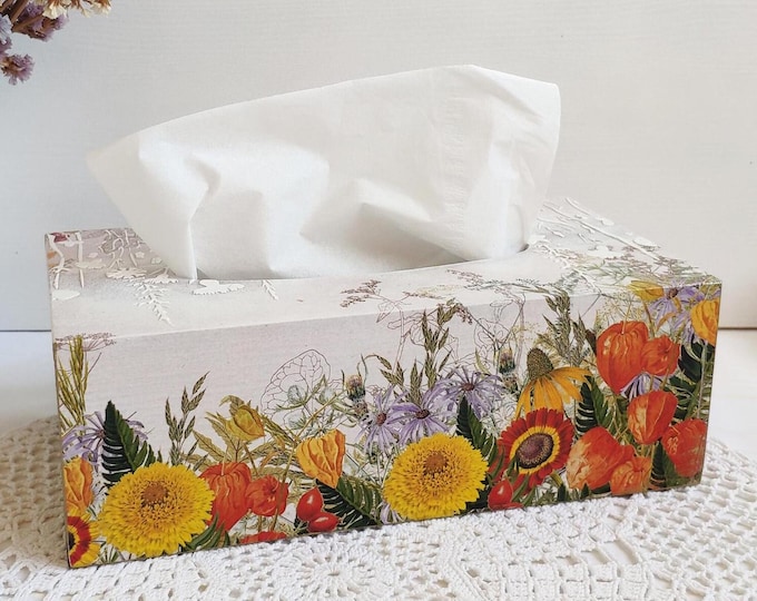 Tissue Box Cover With Autumn Flowers, Floral Tissue Box Holder, Tissue ...