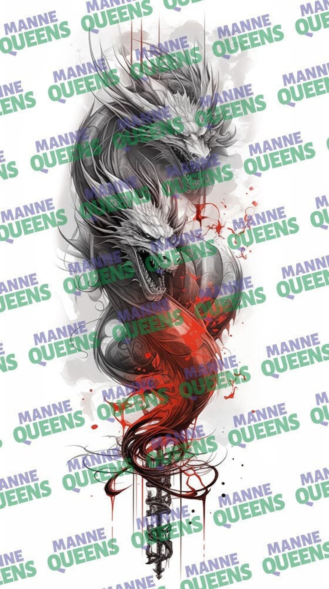 Unique Two Head Dragon Tattoo Design - Digital Download - Etsy