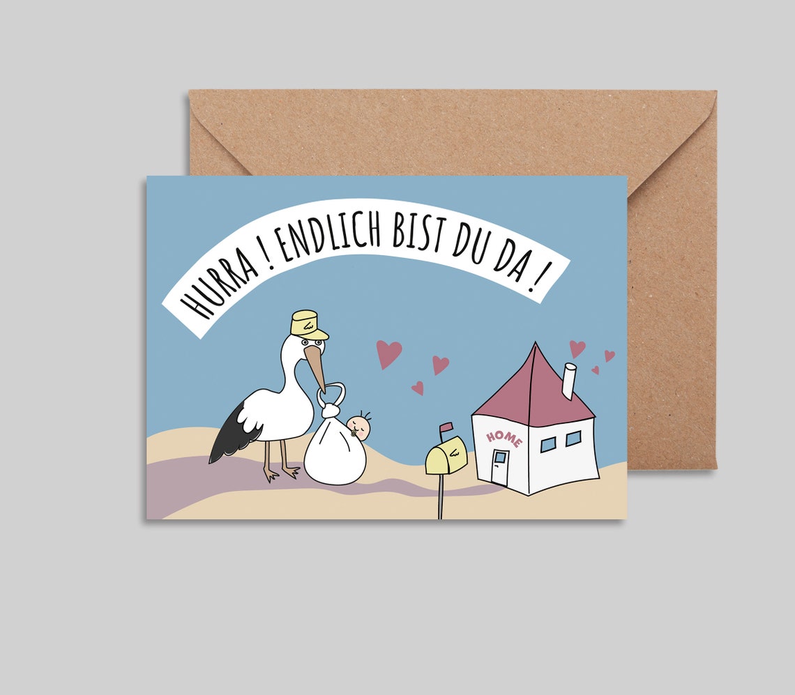 Stork Card Greeting Card Postcard Baby Card - Etsy