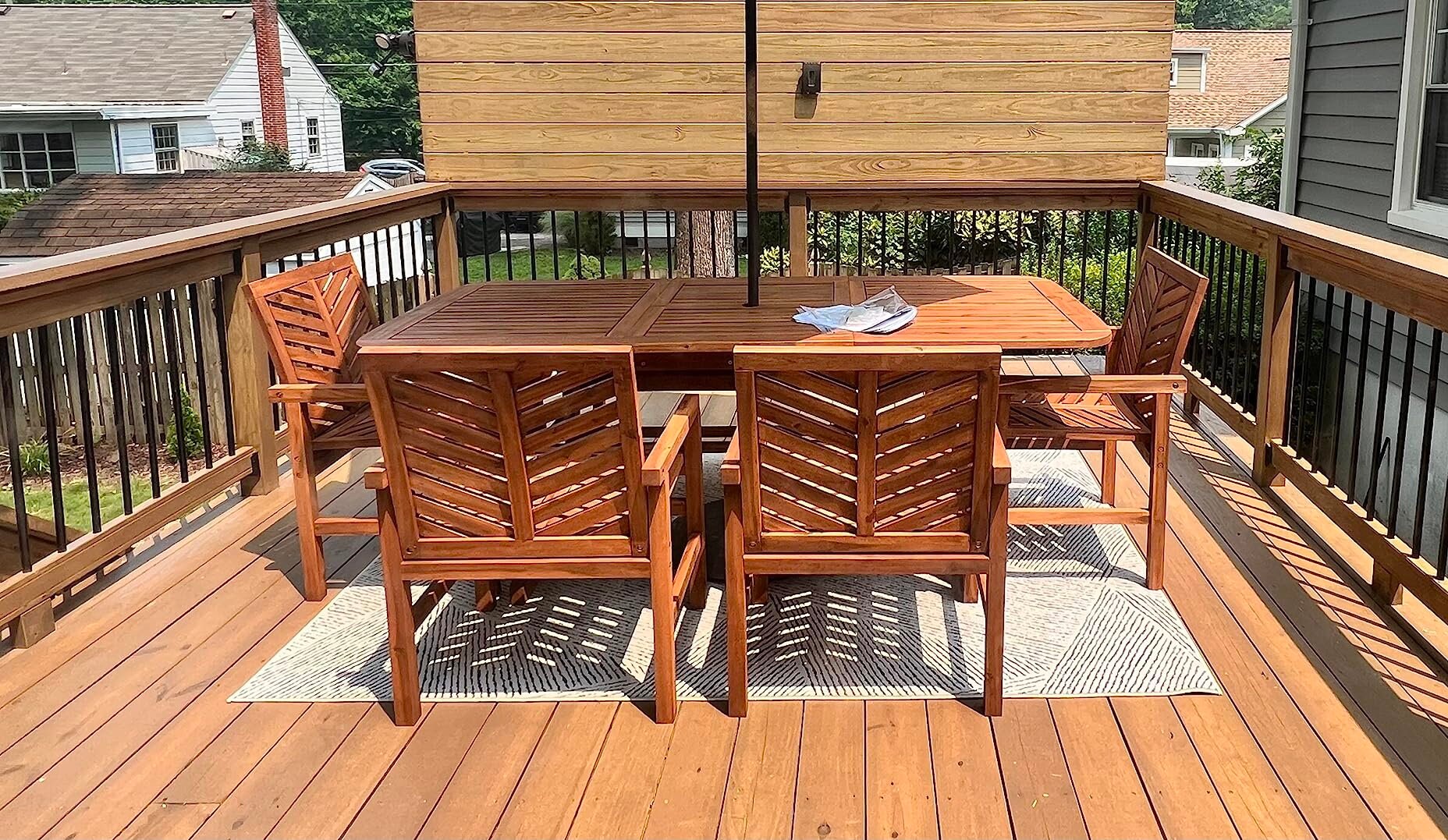 Outdoor Wood Chevron Patio Furniture Dining Set 7 Person Extendable ...