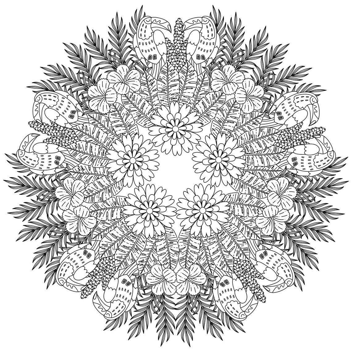 20 Tropical Jungle Mandala Adult Coloring Pages - Etsy
