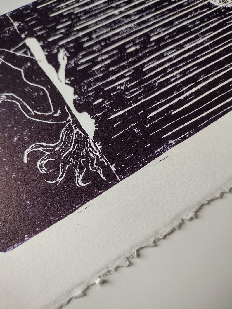 Linocut Art Print: Woman Swimming in Rain, Coastal Wall Art - Etsy