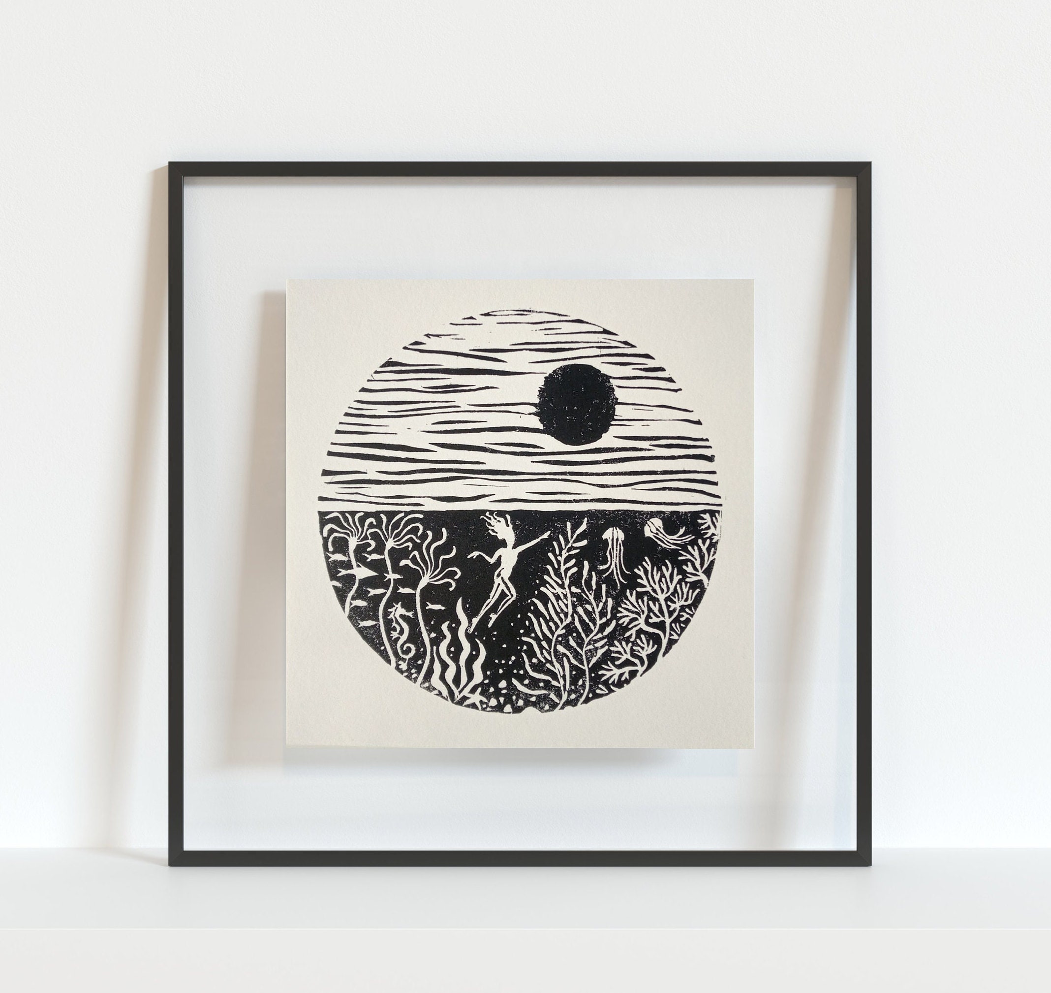 Underwater Garden Print, Linocut Print, Lino Art, Sea Themed Art Print ...