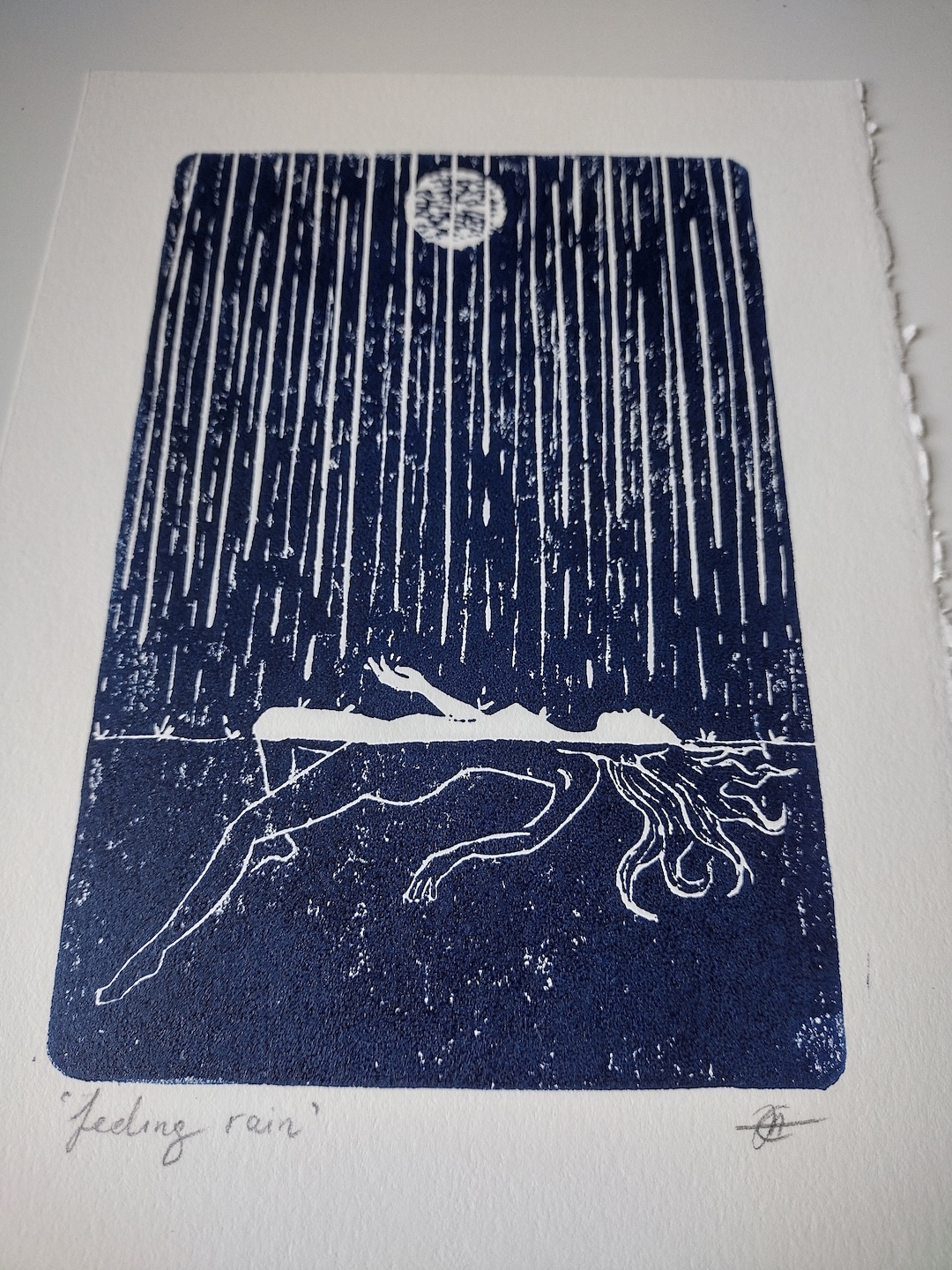 Feeling Rain Linocut Art Print: Sea Swimming Coastal Wall Art - Etsy