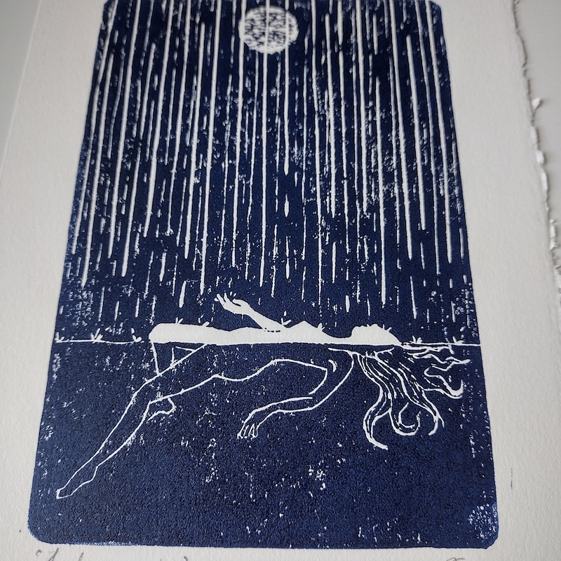 Lino Print Swimming - Etsy