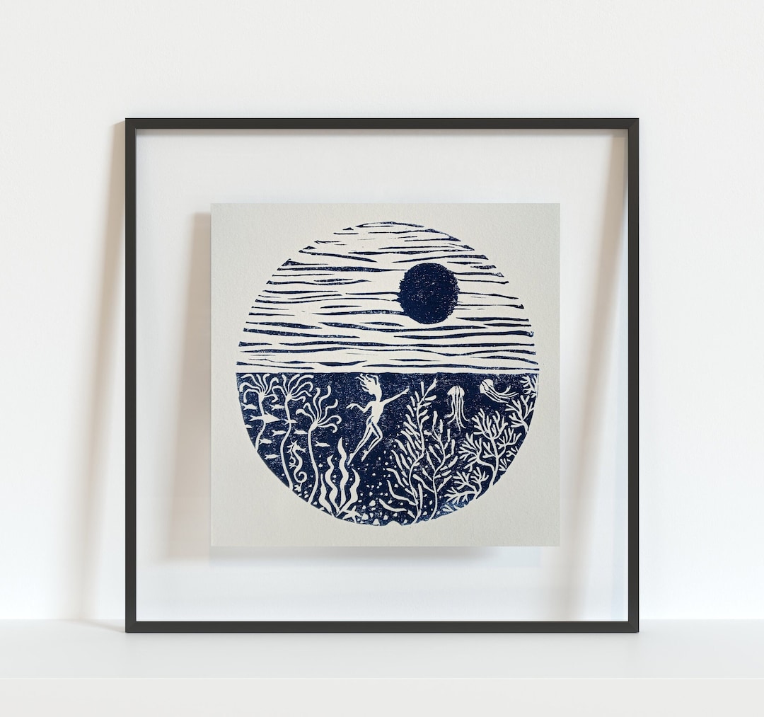 Underwater Garden Print, Linocut Print, Lino Art, Sea Themed Art Print ...