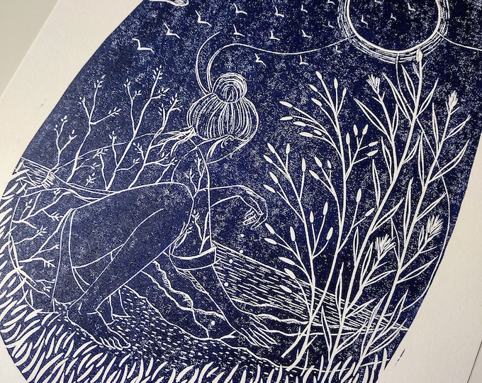 Between the Meadow and the Sky Lino Print. Hand-pulled Botanical Print ...
