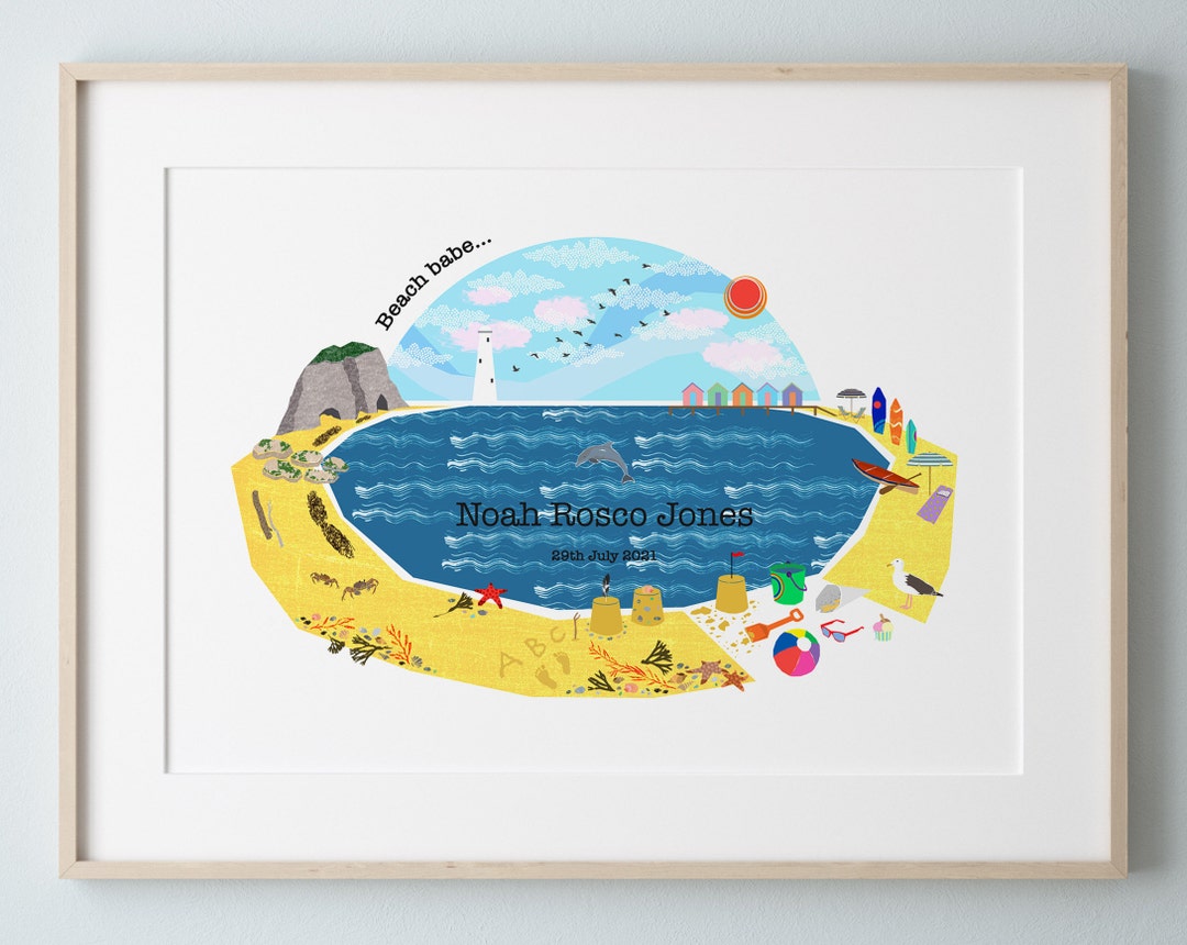 Personalised beach print, Custom baby and child gift, Beach nursery ...