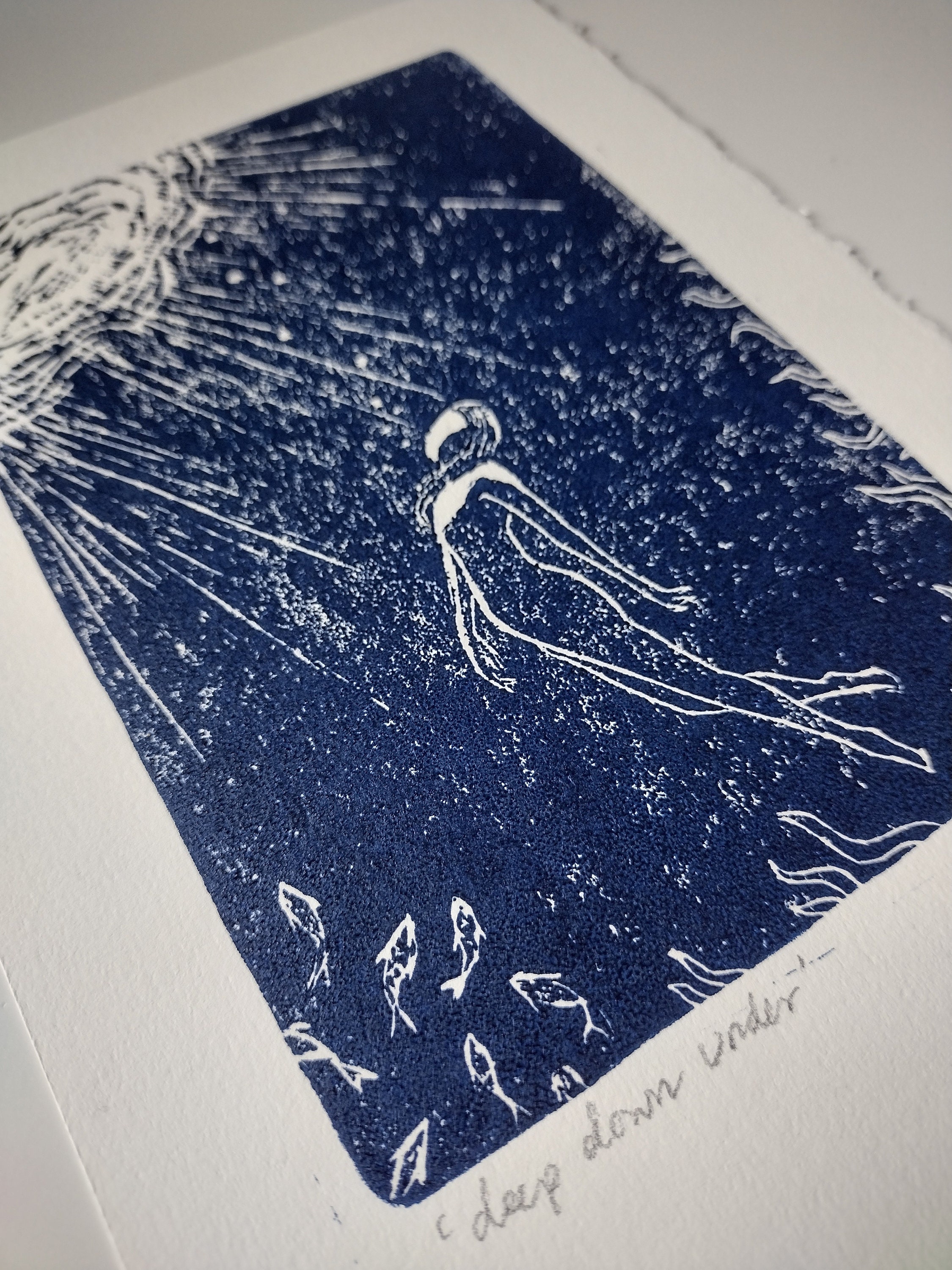 Deep Down Under Linocut Art Print Handprinted Lino Wall Art - Etsy