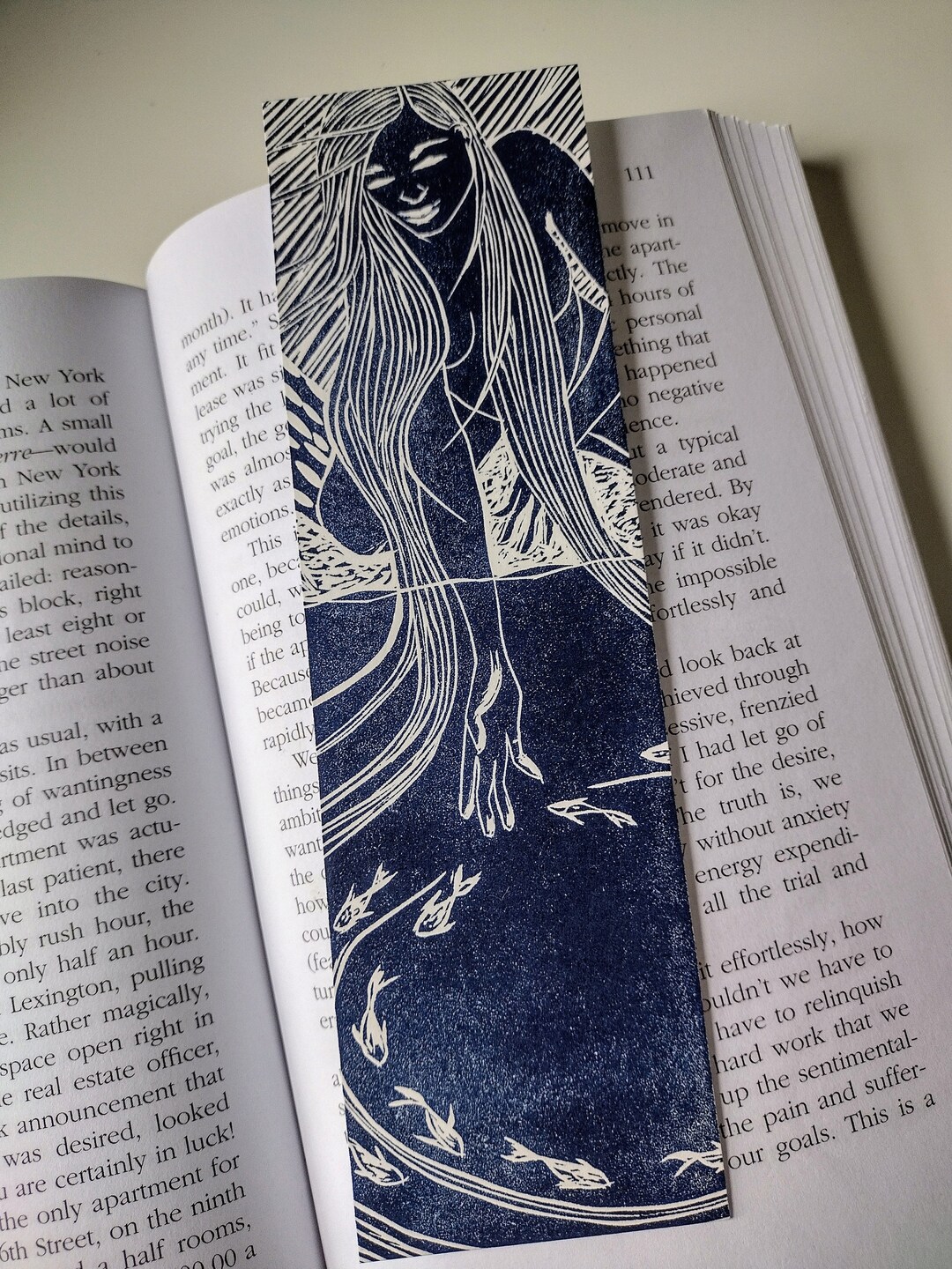 Infinite Flow Linocut Bookmark, Handprinted Bookmark, Sea Lover Gift ...