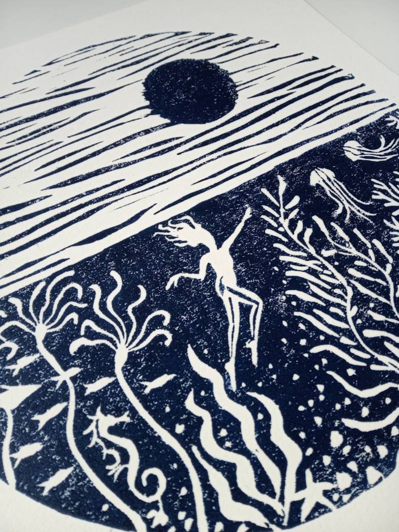 Underwater Garden Print Linocut Print Lino Art Sea Themed - Etsy