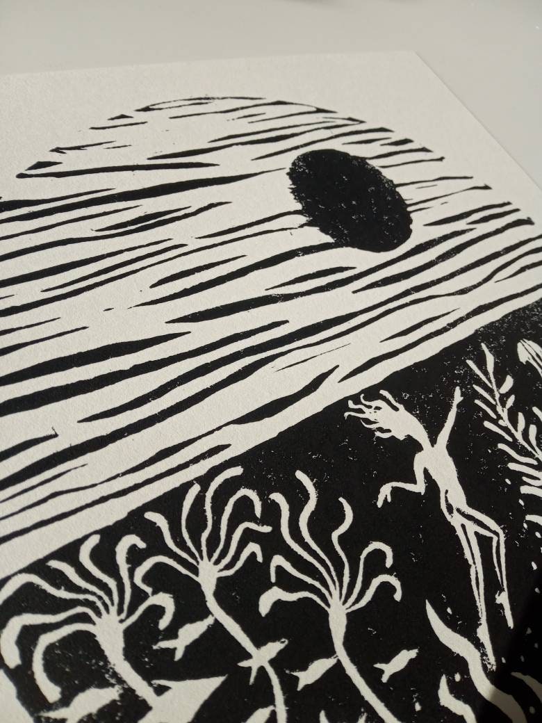 Underwater Garden Print, Linocut Print, Lino Art, Sea Themed Art Print ...