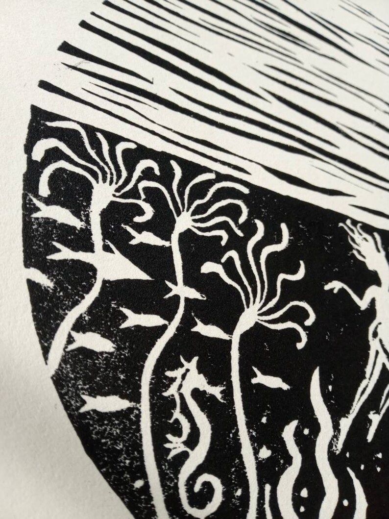 Underwater Garden Print, Linocut Print, Lino Art, Sea Themed Art Print ...