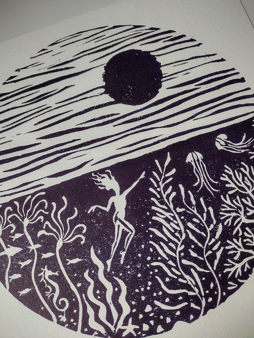 Underwater Garden Linocut Print: Sea Swimmer Art - Etsy