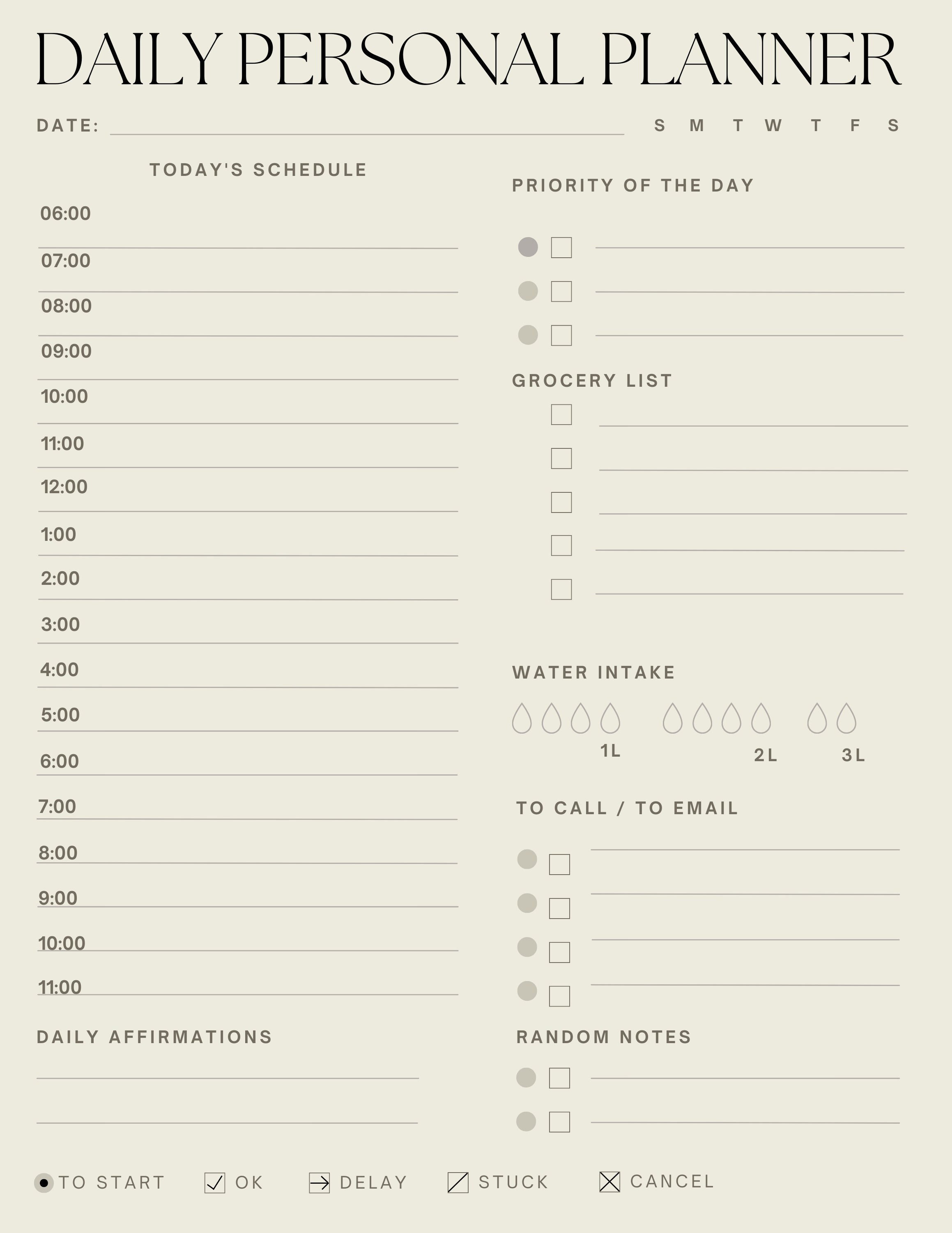 Modern Simple Daily Planner - Etsy