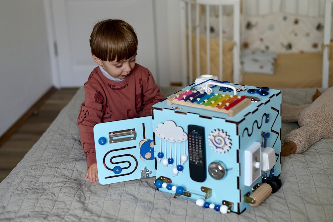 Personalized Busy Box for 1 Year Old Gift, Wooden Sensory Toddler ...