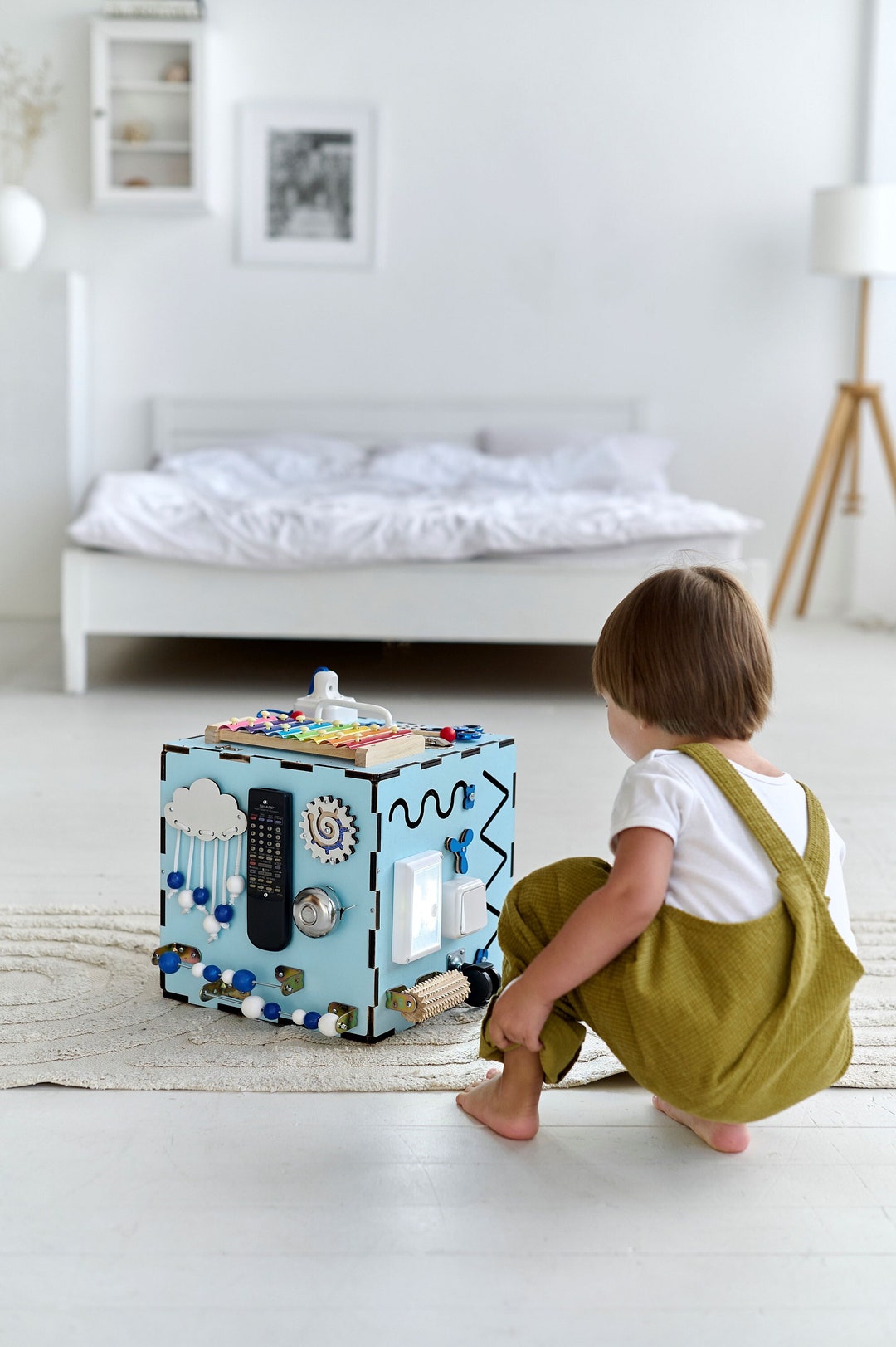 Custom Name Baby Busy Box | Wooden Sensory Toddler Busy Cube Board ...