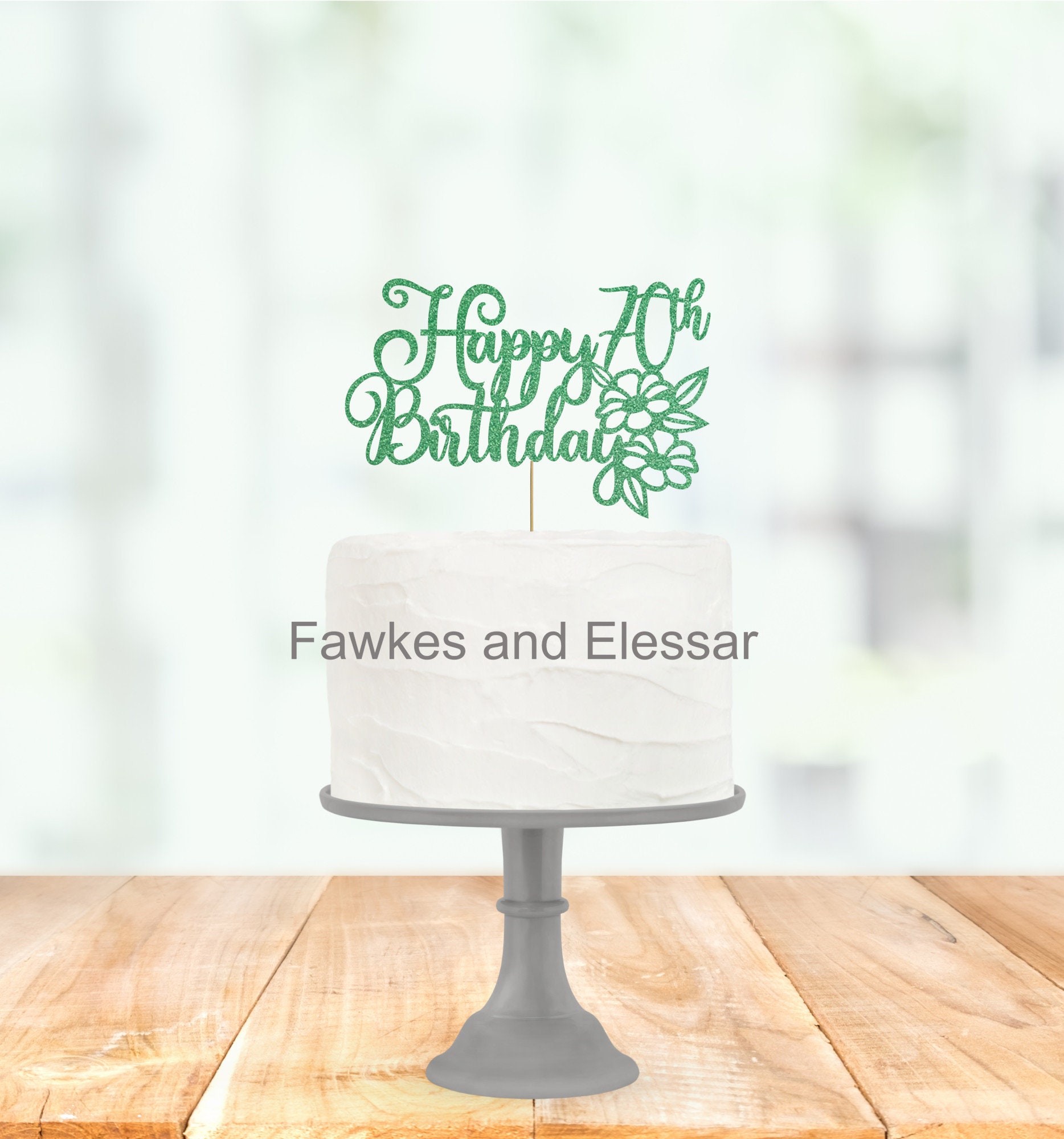Happy 70th Birthday Cake Topper With Flower Design in Glitter - Etsy UK