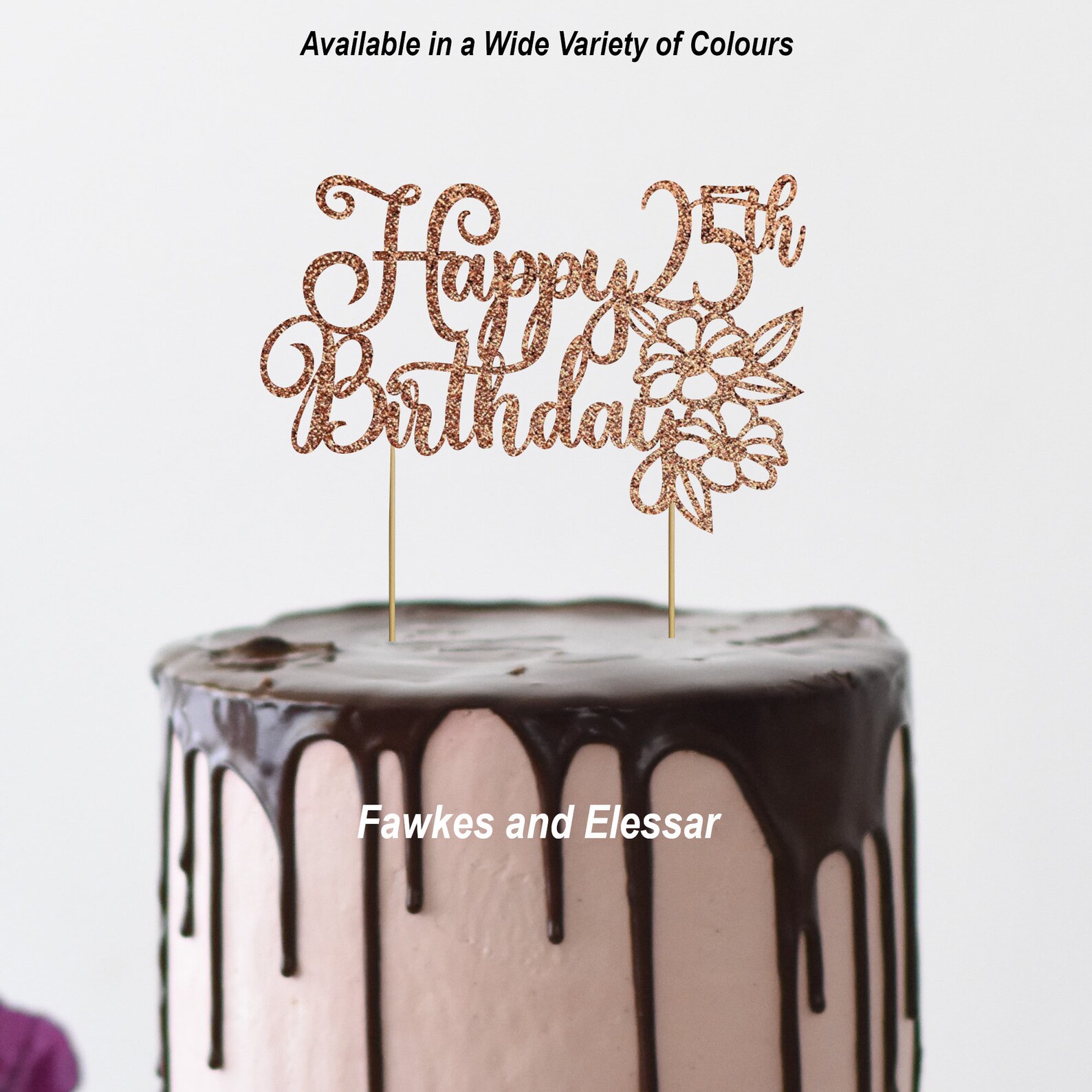 Happy 25th Birthday Cake Topper With Flower Design in Glitter - Etsy