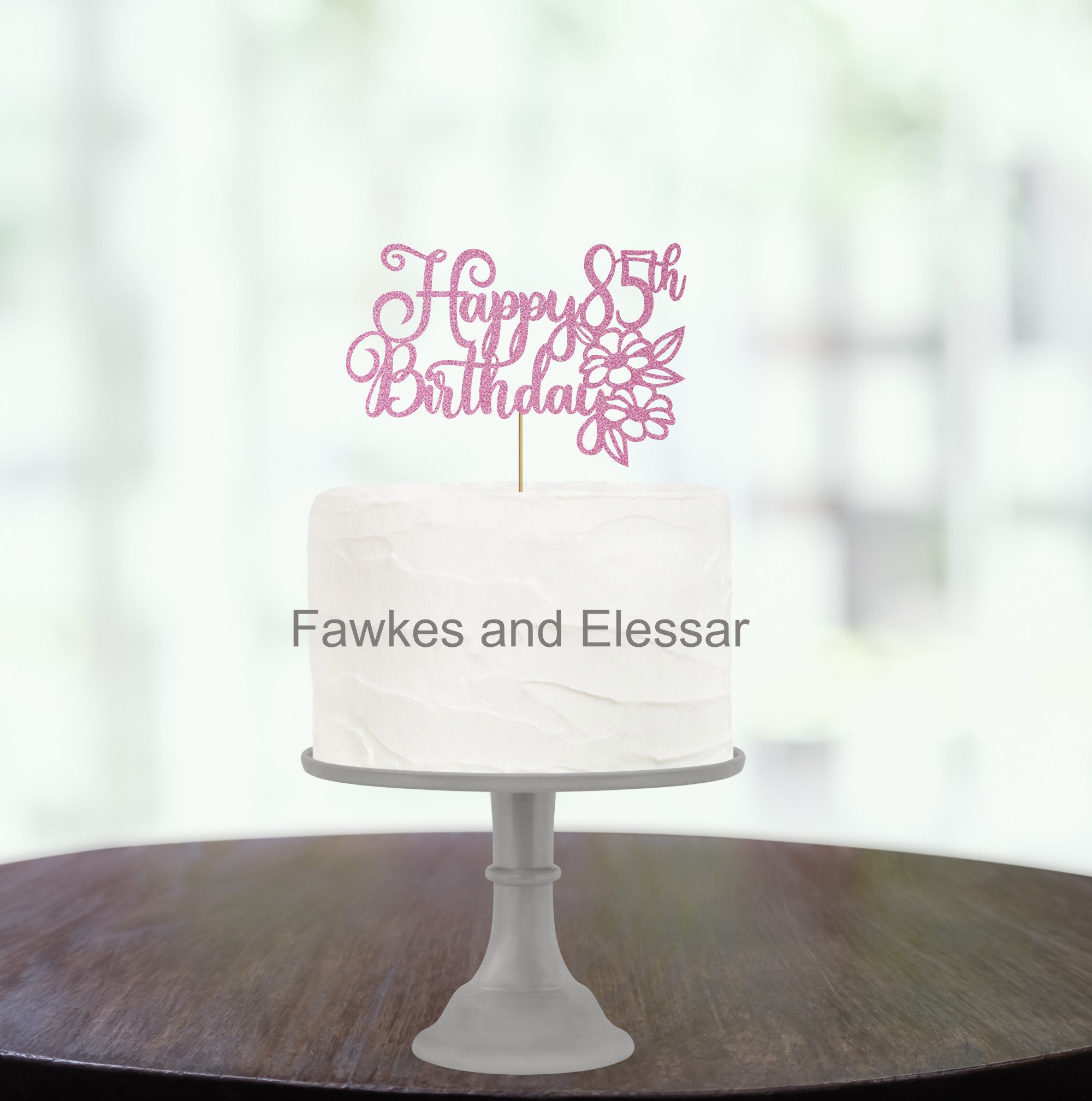 Happy 85th Birthday Cake Topper With Flower Design in Glitter - Etsy UK