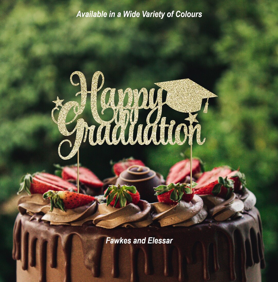 Happy Graduation Cap and Stars Design Cake Topper in Glitter - Etsy