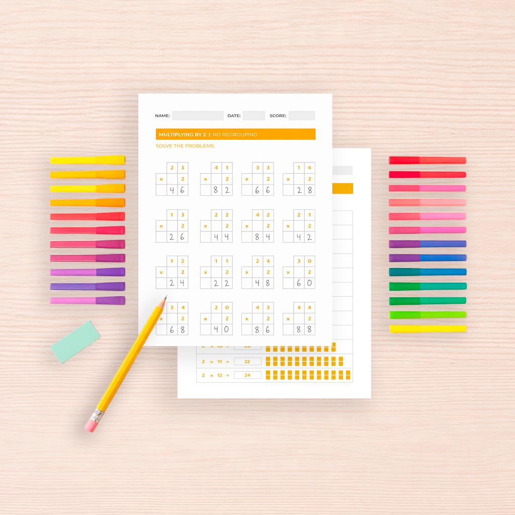 Multiplication Table 2 Worksheets | Color-coded Visual Math | 2nd 3rd ...