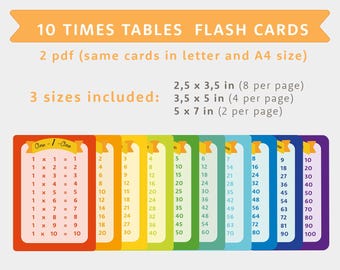 Times Tables Flash Cards | Printable Math Facts (digital Download) - Etsy