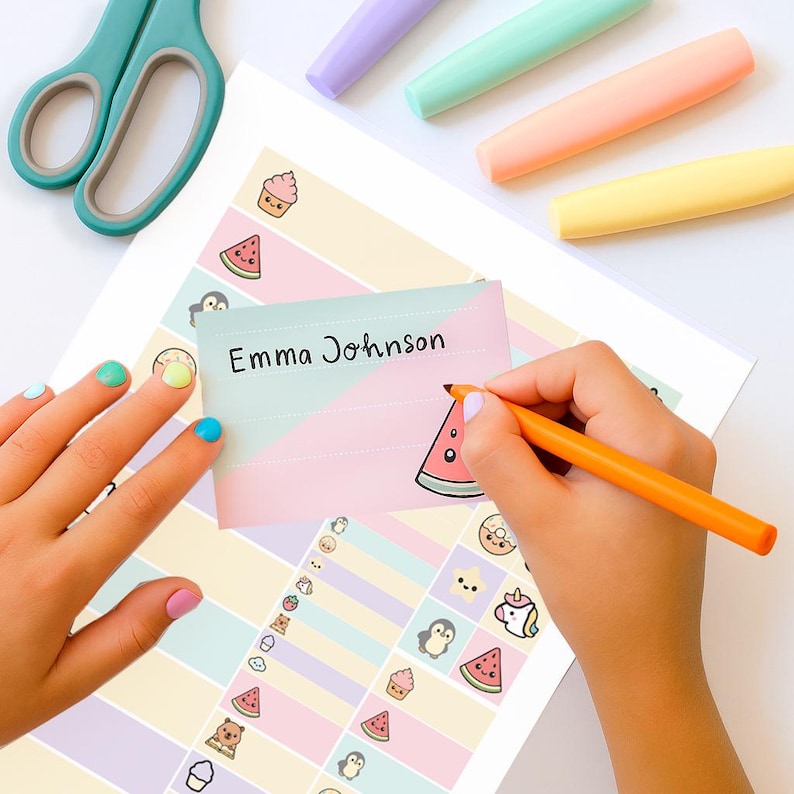 Printable Kawaii School Name Labels for Kids. Handwritten Labels ...