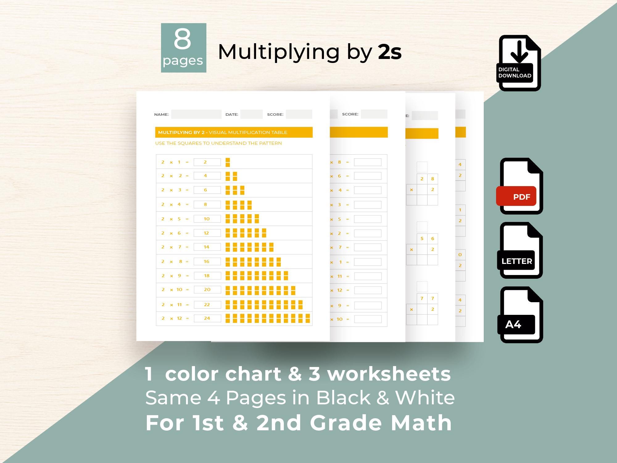 Multiplication Table 2 Worksheets | Color-coded Visual Math | 2nd 3rd ...