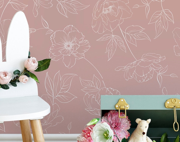 Lilly Dusty Pink Wallpaper, Dusty Rose Wallpaper, Girls Wallpaper, Pink ...