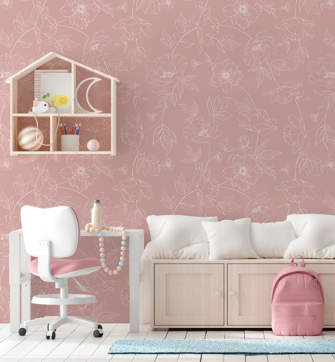 Lilly Dusty Pink Wallpaper Dusty Rose Wallpaper Girls - Etsy