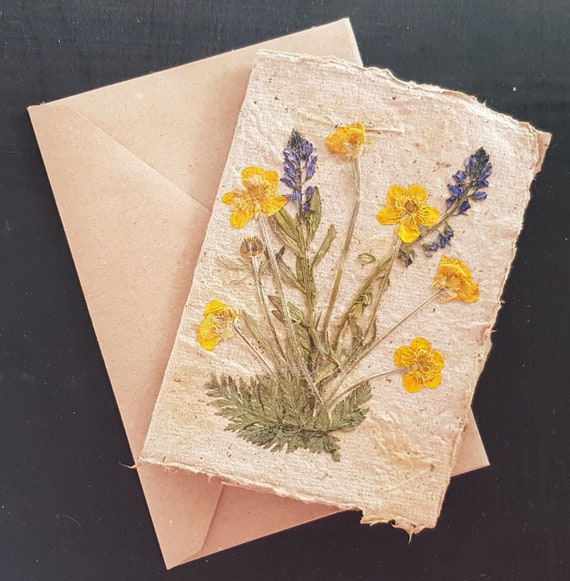 Unique Handmade Greeting Card From Handmade Paper and Dried - Etsy