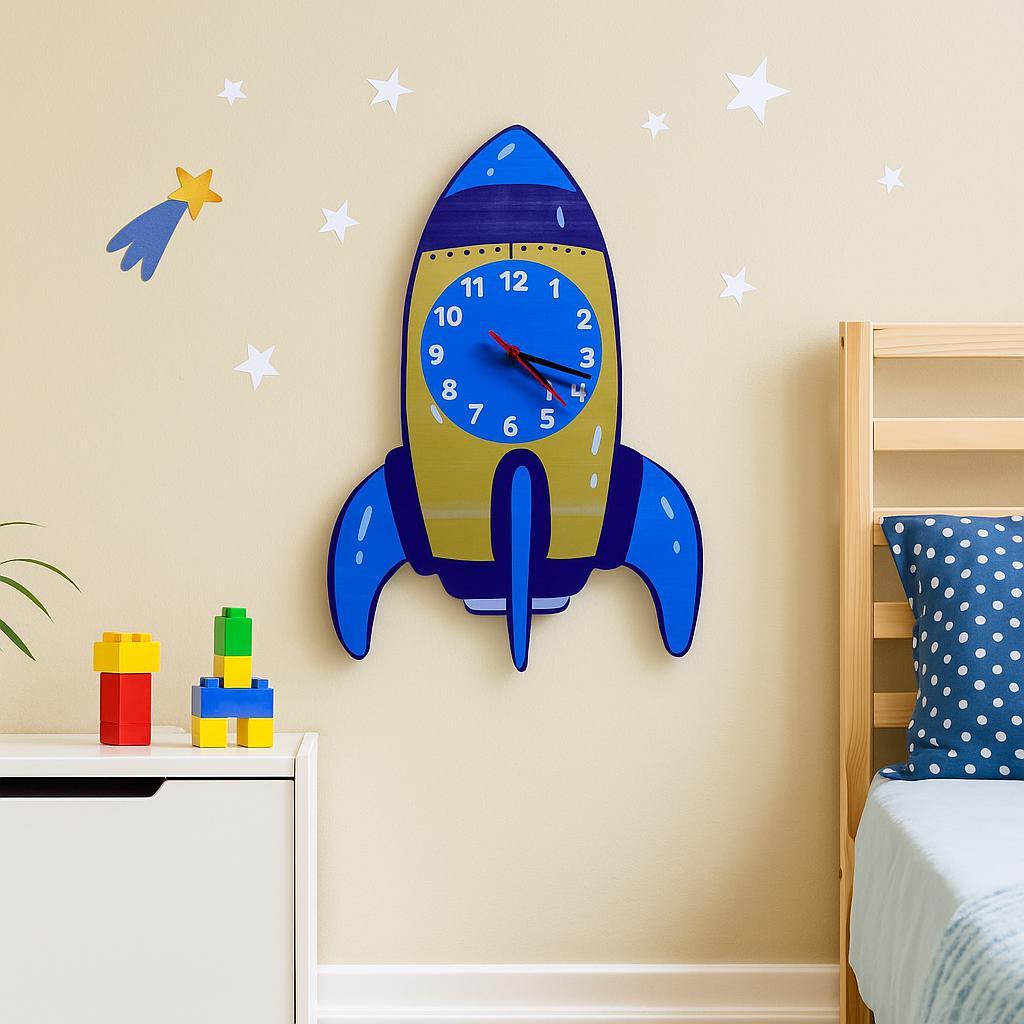 Rocket Wall Clock: Silent Kids Room Decor, Laser-cut Plywood - Etsy