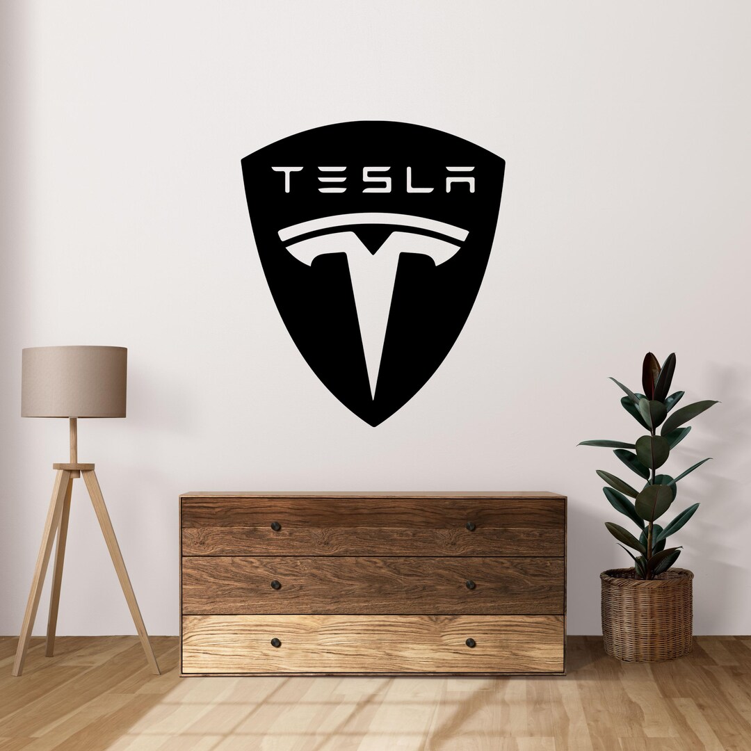 Tesla Car Wall Art, Tesla Metal Wall Decor, Metal Tesla Logo, Garage ...