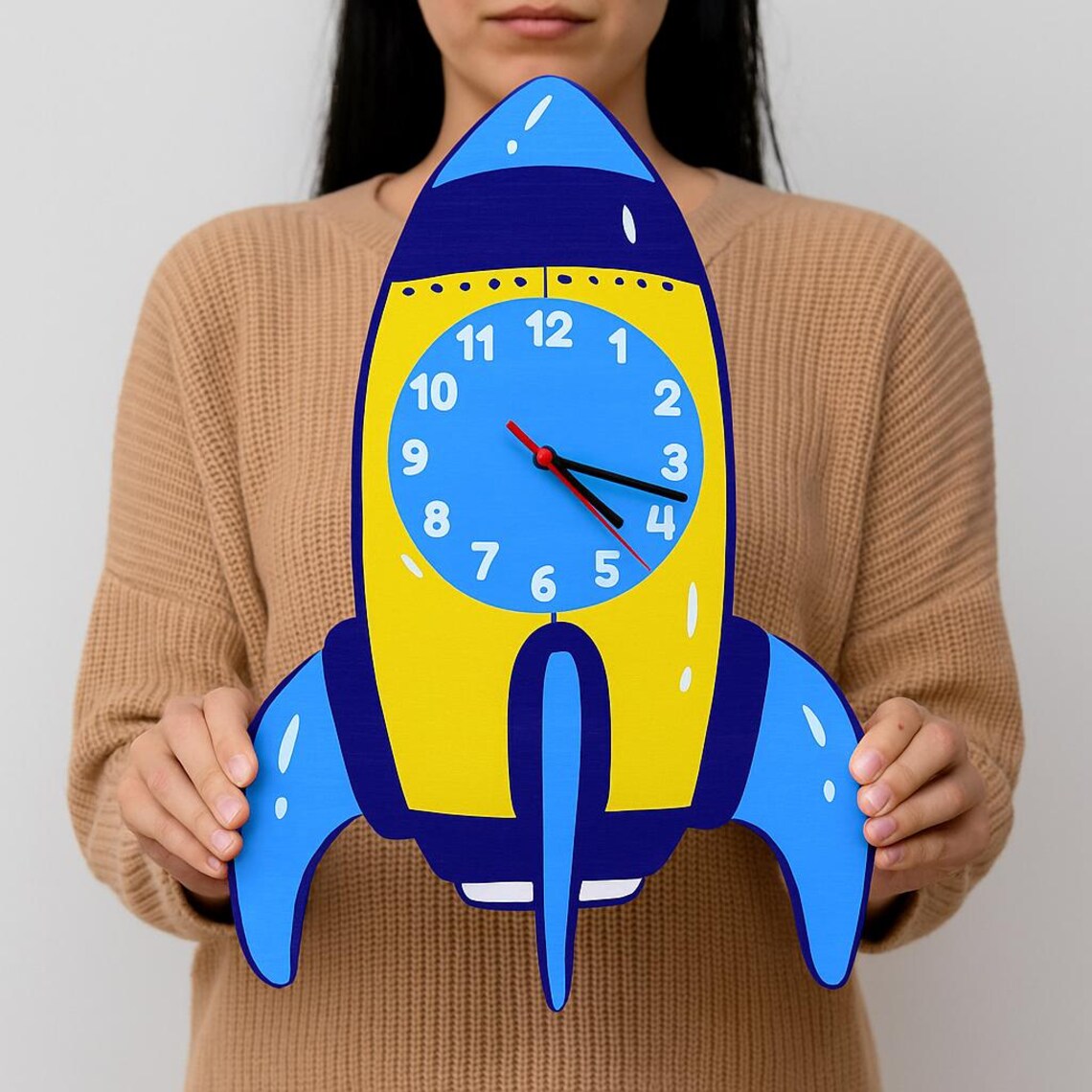 Rocket Wall Clock: Silent Kids Room Decor, Laser-cut Plywood - Etsy
