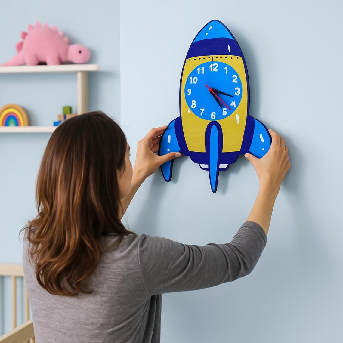 Rocket Wall Clock: Silent Kids Room Decor, Laser-cut Plywood - Etsy
