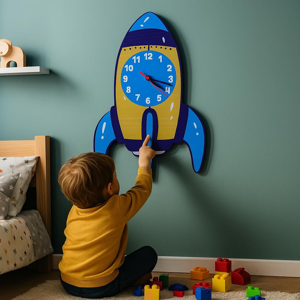 Rocket Wall Clock: Silent Kids Room Decor, Laser-cut Plywood - Etsy