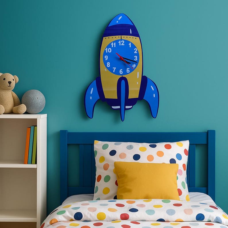 Rocket Wall Clock: Silent Kids Room Decor, Laser-cut Plywood - Etsy