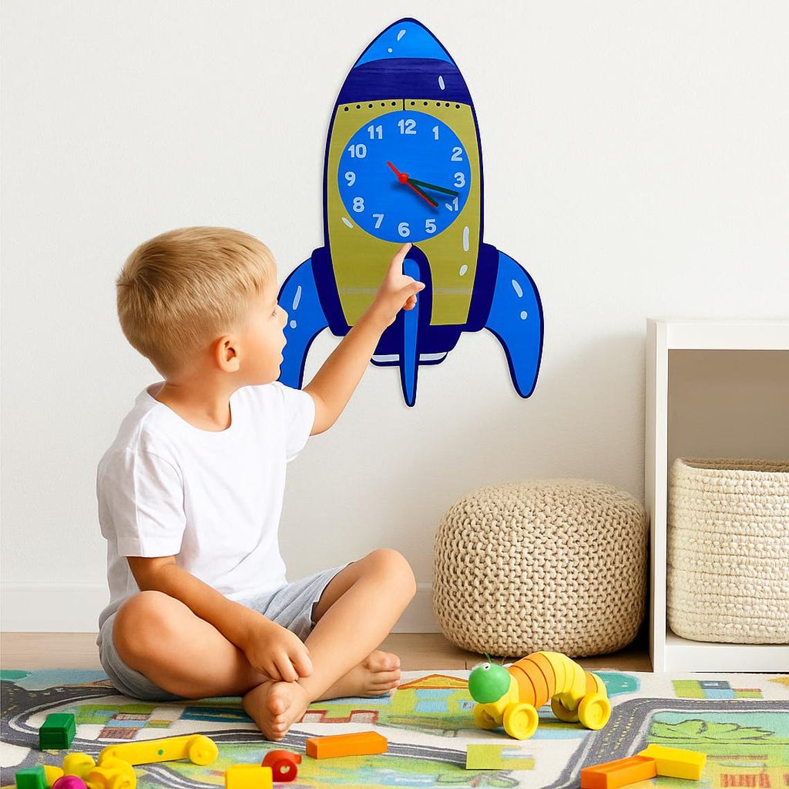 Rocket Wall Clock: Silent Kids Room Decor, Laser-cut Plywood - Etsy