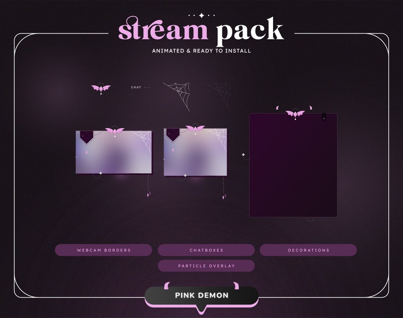 ANIMATED Pink Demon Stream Bundle | Twitch Pack | Overlays | Screens ...