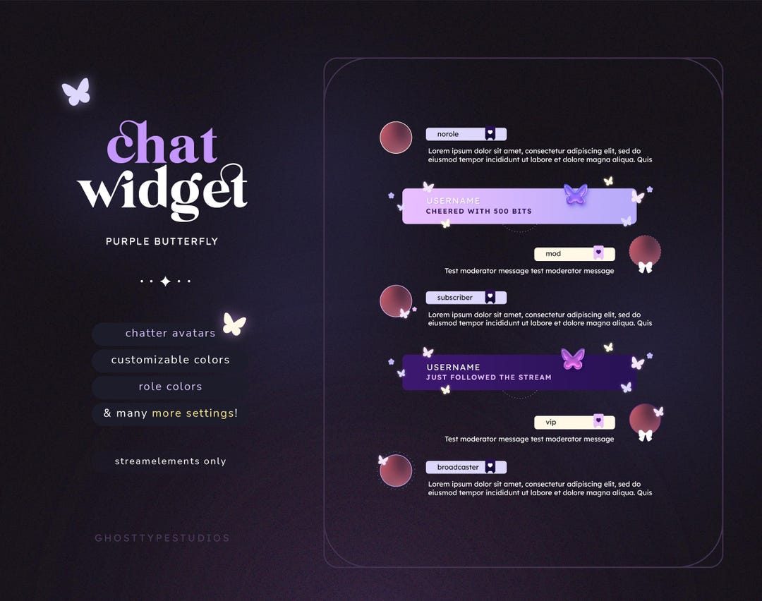 Animated Purple Butterfly Chat Widget (CUSTOMIZABLE COLORS) | Role ...