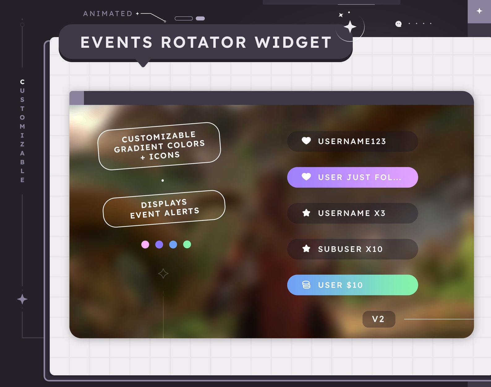 Animated Gradient Event Rotator Widget V2 CUSTOMIZABLE COLORS and Icons Twitch Pastel Minimal ...