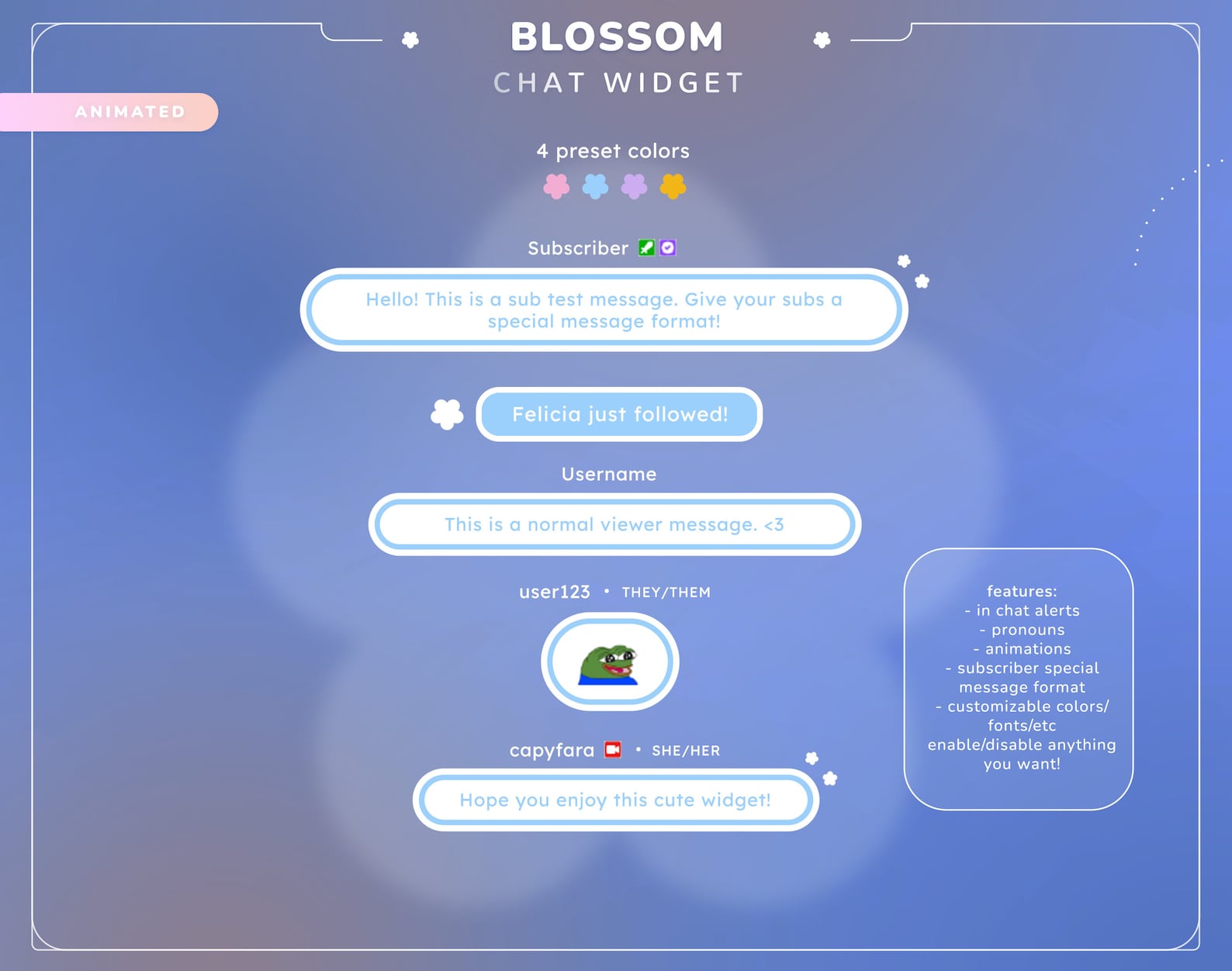 Animated Blossom Chat Widget CUSTOMIZABLE COLORS Twitch - Etsy