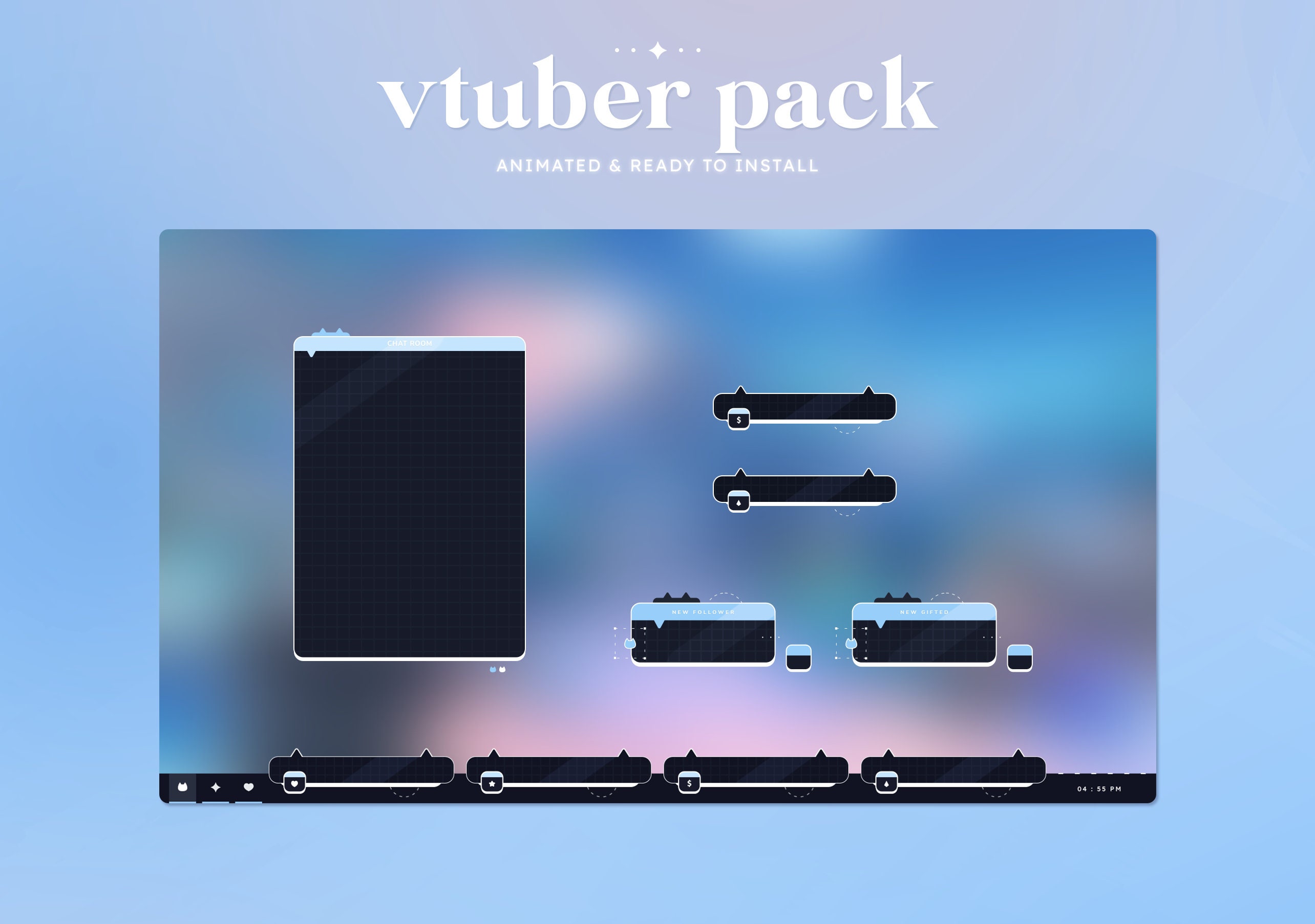 ANIMATED Browser Kitty Vtuber Stream Bundle | Blue | Twitch Package | Overlays | Screens ...