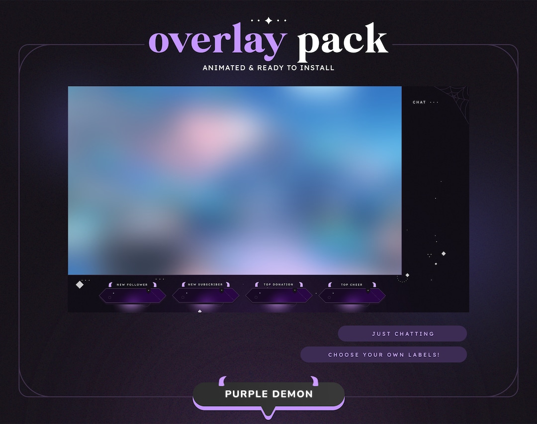 ANIMATED Purple Demon Overlay Bundle | Twitch | Overlays | Just ...
